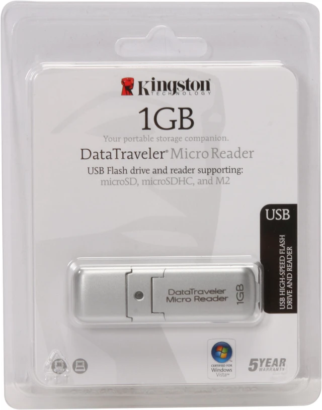 Kingston 1GB Flash Drive (USB2.0 Portable) W/microSD/M2 card reader ...