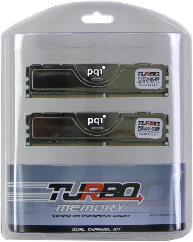 Open Box: PQI TURBO 1GB (2 x 512MB) DDR 433 (PC 3500) Dual Channel Kit ...