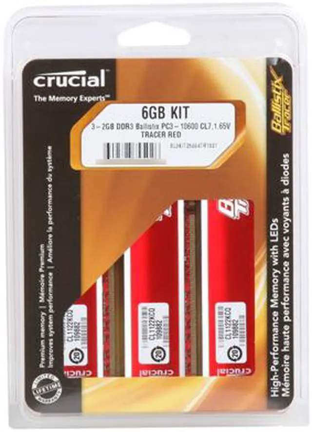 Crucial Ballistix Tracer 6GB (3 x 2GB) DDR3 1333 (PC3 10600) Desktop ...