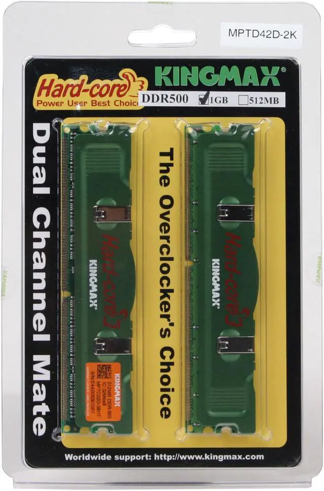 KINGMAX Hard-core 1GB (2 x 512MB) DDR 500 (PC 4000) Dual Channel Kit ...