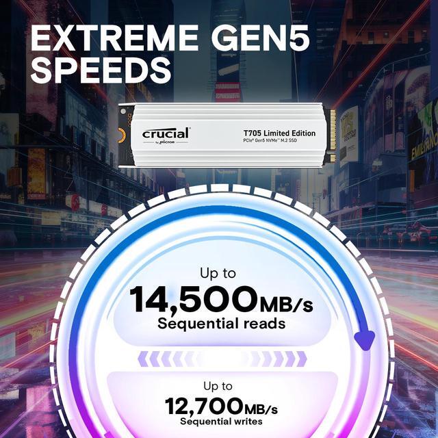 Crucial T705 2TB PCIe Gen5 NVMe M.2 SSD with White Heatsink Crucial T705 2TB PCIe Gen5 NVMe M.2 SSD with White Heatsink