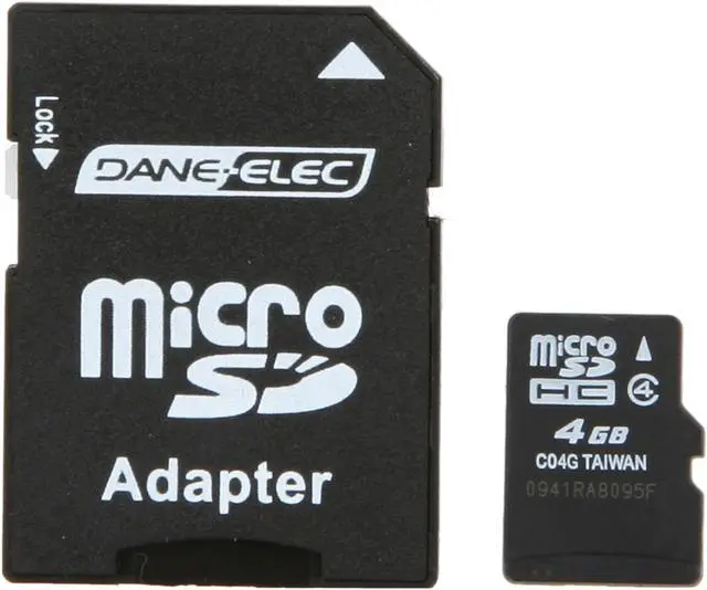DANE-ELEC 4GB microSDHC Flash Card w/ SD Adapter Model DA-2IN1-04G-R ...