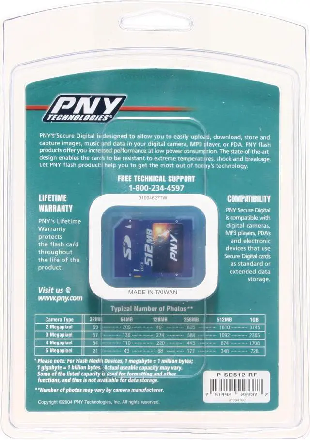 PNY 512MB Secure Digital (SD) Flash Card Model P-SD512-RF3 - Newegg.com