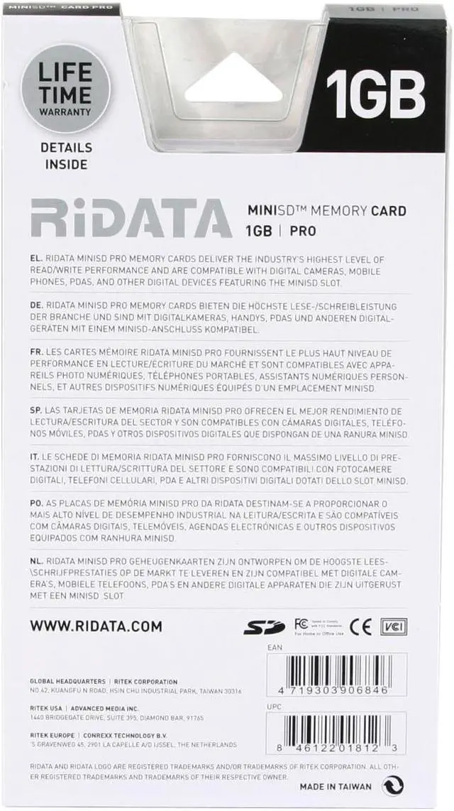 RiDATA 1GB MiniSD Flash Card Model MSDCR1G- SILV - Newegg.com