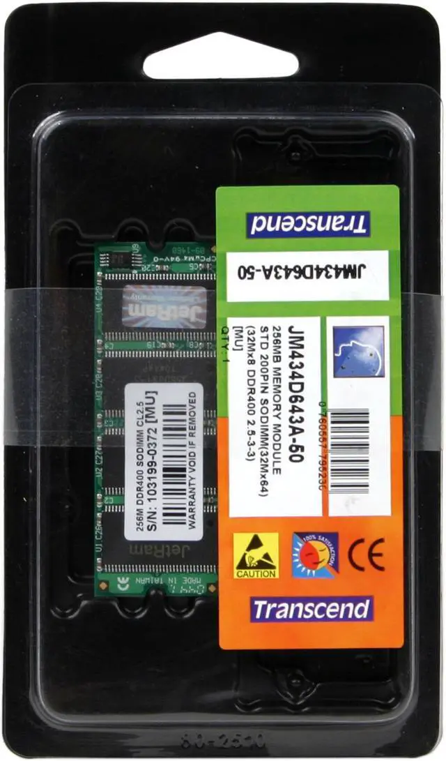 Transcend 256MB 200-Pin DDR SO-DIMM DDR 400 (PC 3200) Laptop Memory ...