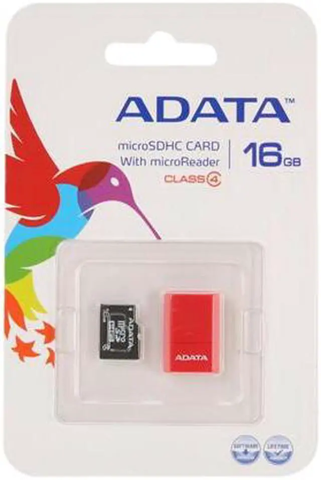 ADATA 16GB Class 4 Micro SDHC Flash Card with V3 USB Reader (Red) Model AUSDH16GCL4-RM3RDRD ...