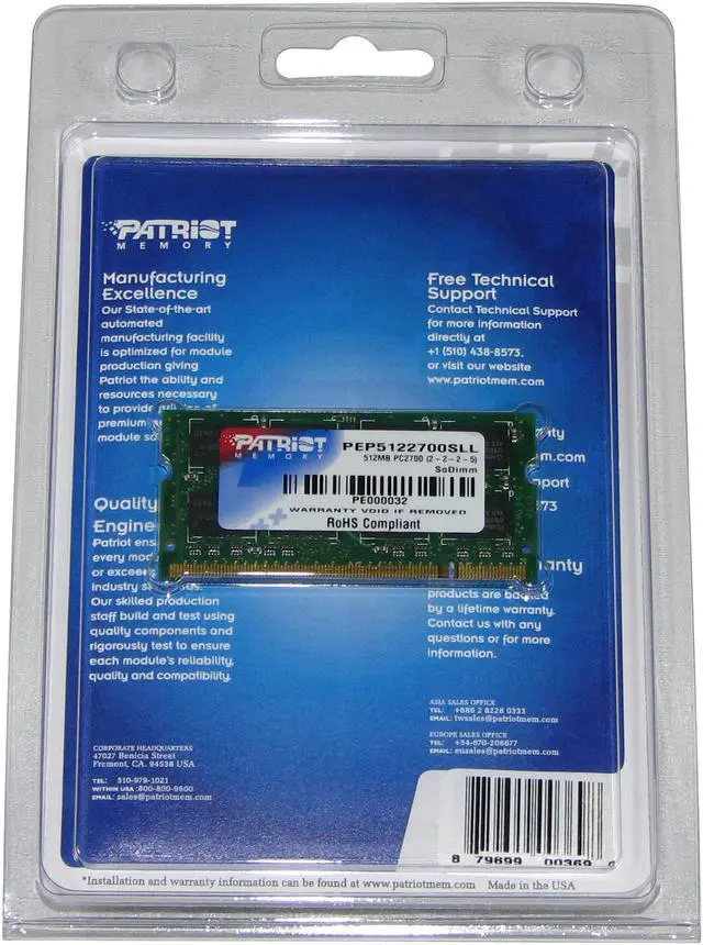 Patriot Extreme Performance 512MB 200-Pin DDR SO-DIMM DDR 333 (PC 2700 ...