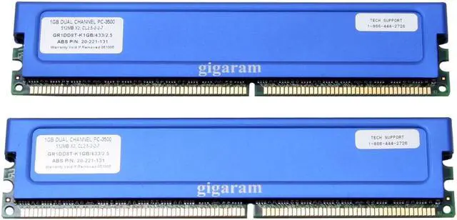gigaram 1GB (2 x 512MB) DDR 433 (PC 3500) DUAL CHANNEL System Memory ...