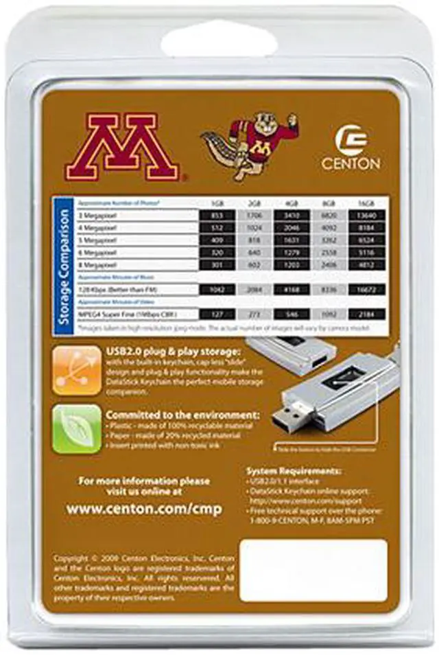 CENTON University of Minnesota Collegiate 2GB Minnesota Golden Gophers ...