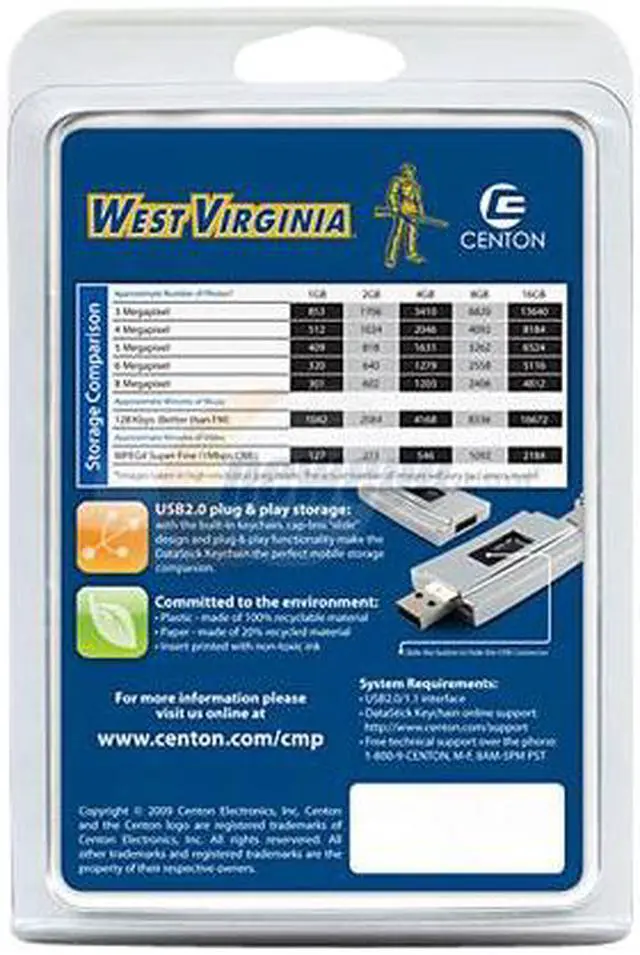 CENTON West Virginia University - Collegiate 4GB Mountaineers DataStick ...
