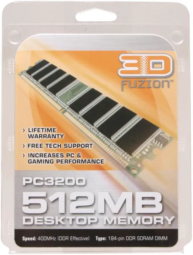 3DFuzion 512MB DDR 400 (PC 3200) Desktop Memory Model 3DFRMD512400D3 ...