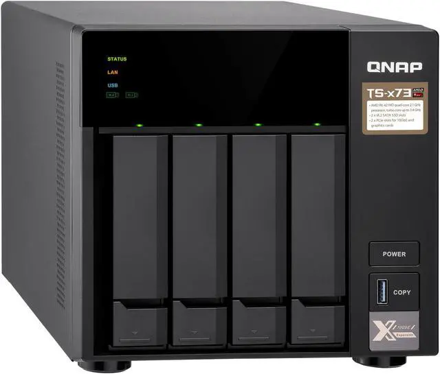 QNAP TS-473-4G-US 4-Bay NAS/iSCSI IP-SAN, AMD R Series Quad-core 2.1GHz, 4GB RAM, 10G-Ready ...