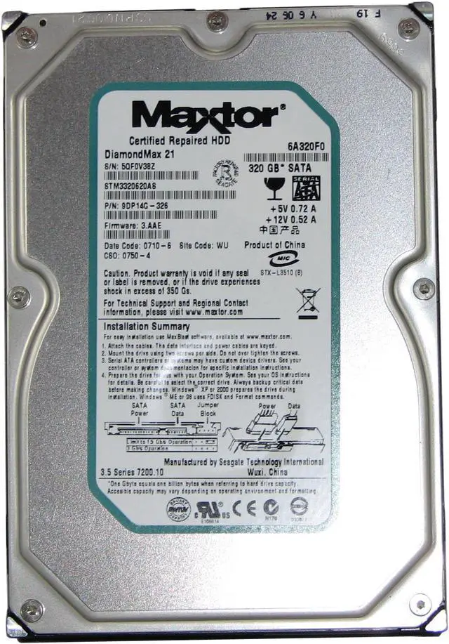 Maxtor DiamondMax 21 STM3320620AS 320GB 7200 RPM 16MB Cache SATA 3.0Gb ...