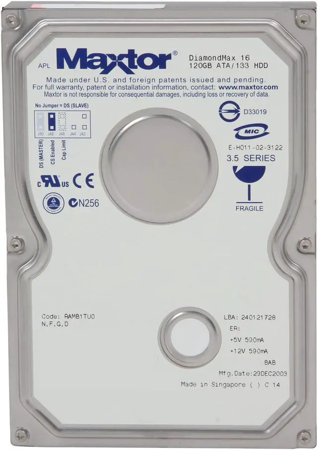 Open Box: Maxtor DiamondMax 4R120LO 120GB 5400 RPM 2MB Cache IDE Ultra ...