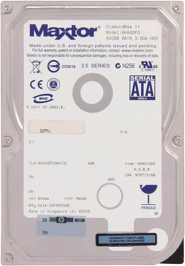 Open Box: Maxtor MXDX6H500F0/P 500GB 7200 RPM 16MB Cache SATA 3.0Gb/s ...
