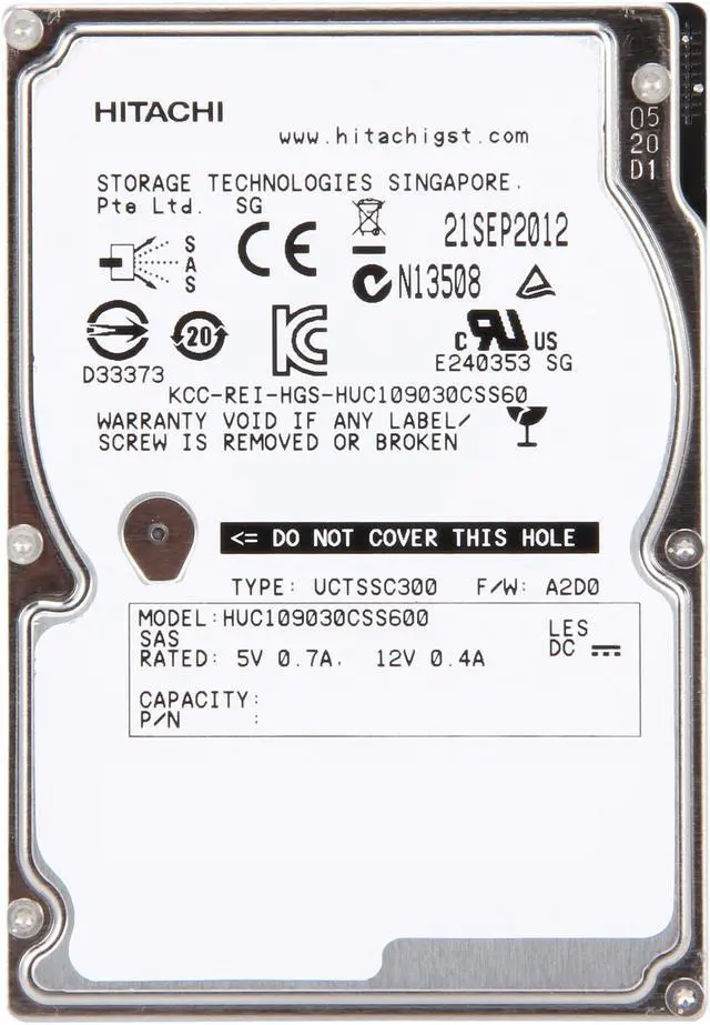 Hitachi GST Ultrastar C10K900 HUC109030CSS600 (0B26011) 300GB 10000 RPM ...