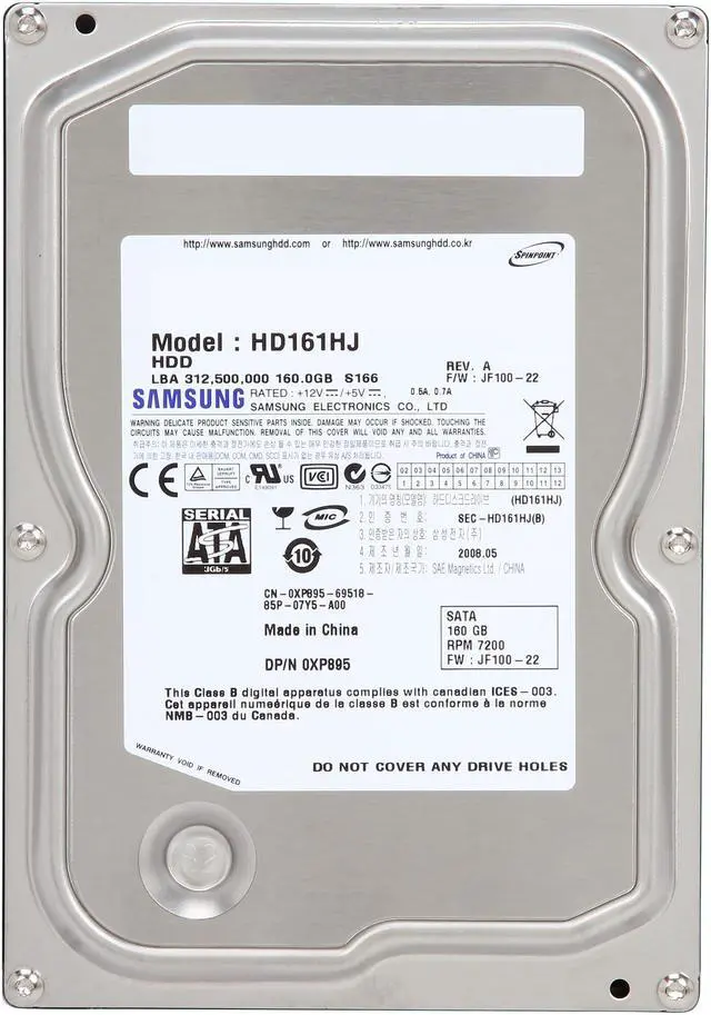 Refurbished: SAMSUNG STSHD161HJ / HD161HJ 160GB 7200 RPM 8MB Cache SATA ...