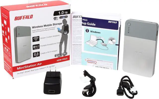 BUFFALO MiniStation Air 1TB Wireless Portable Hard Drive HDW-PD1.0U3 ...