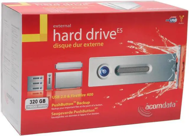 acomdata E5 320GB USB 2.0 / Firewire400 3.5" w/PushButton Backup ...