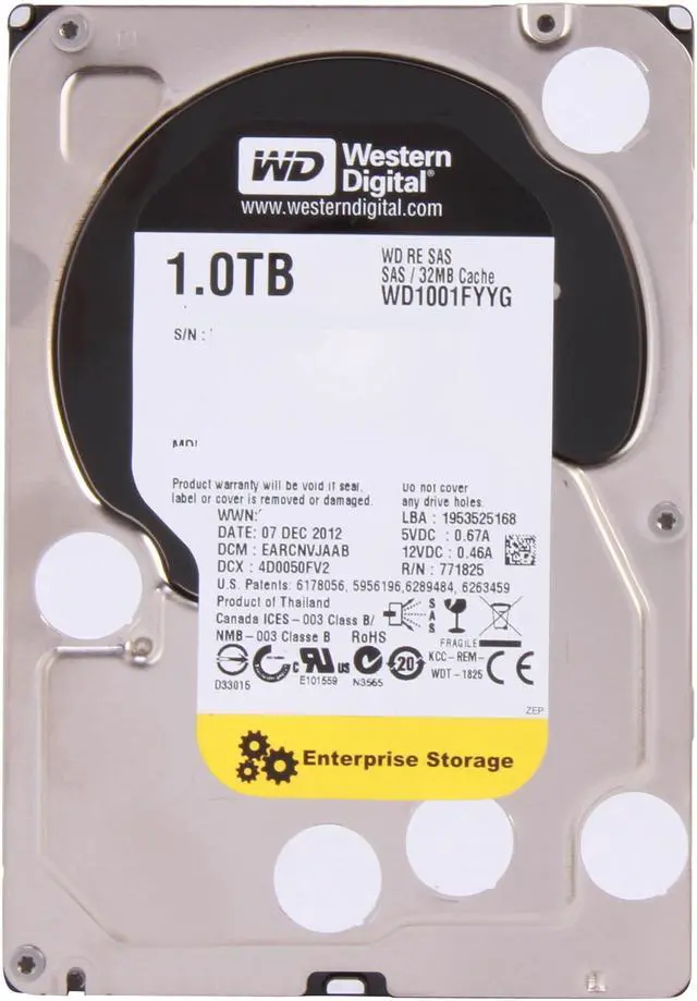 WD Re 1TB Datacenter Capacity Hard Disk Drive - 7200 RPM Class SAS 6Gb ...