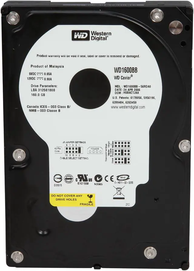 Refurbished: WD Blue WD1600BB 160GB 7200 RPM 2MB Cache IDE Ultra ATA100 ...