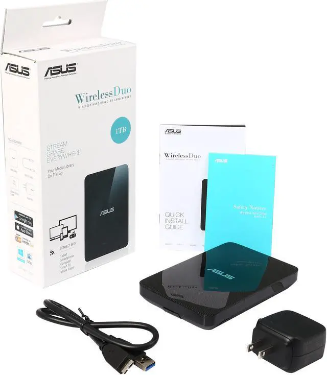 ASUS Wireless Duo 1TB USB 3.0/Wi-Fi Wireless Hard Drive w/ Built-in SD ...