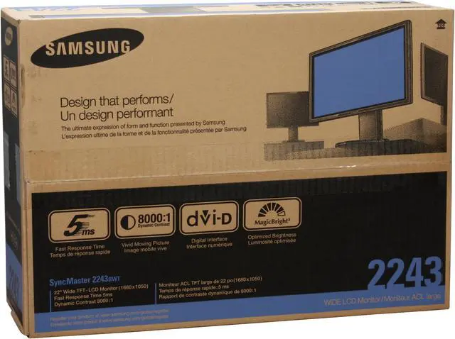 SAMSUNG 2243BWT Matte Black 22" 5ms Widescreen LCD Monitor w/ Height ...