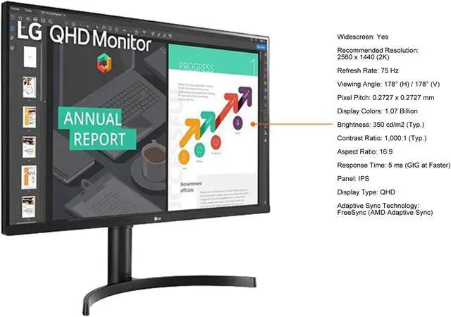 Refurbished: LG 32QN55T-B 32" QHD 2560 x 1440 (2K) 75 Hz 2 x HDMI ...