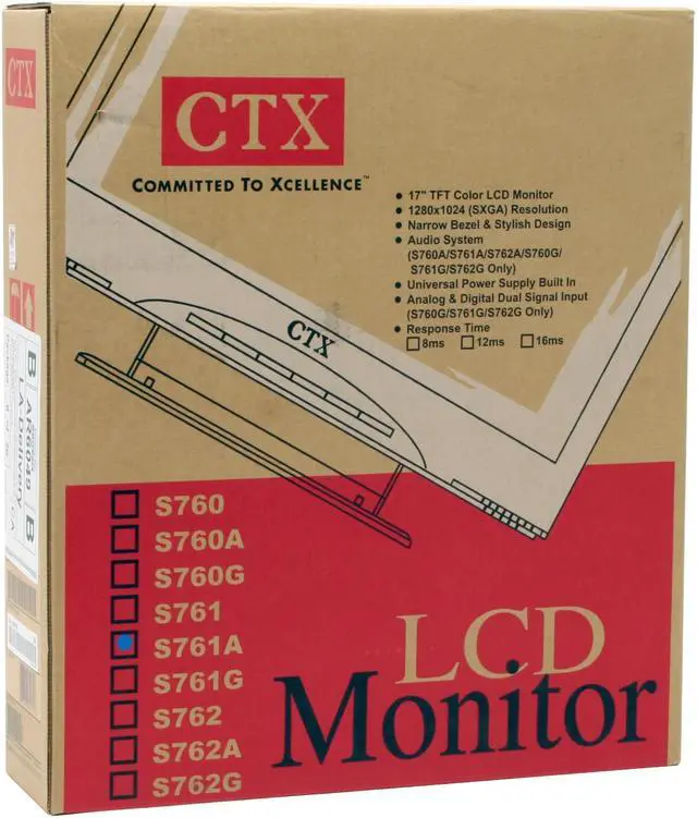 CTX 17" Active Matrix, TFT LCD SXGA LCD Monitor 8 ms D-Sub S761A-1 ...