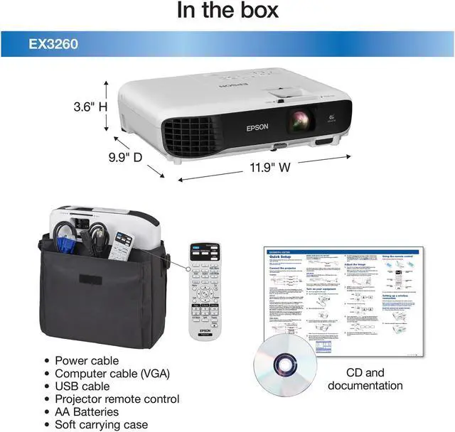 Refurbished: Epson EX3260 3-Chip 3LCD SVGA Projector, 3,300 lumens ...