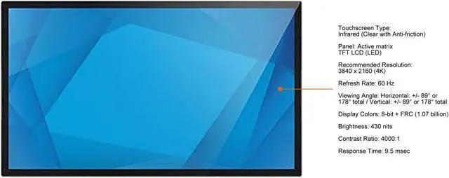 Elo Touch Solutions 5053L (E666224) Black 50" USB-C Infrared (Clear ...
