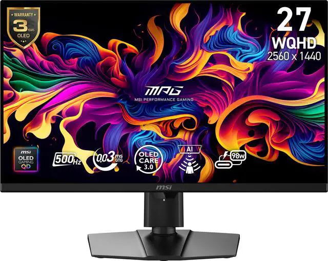 MSI 27" WQHD 2K 1440P 500Hz 0.03ms G-SYNC Compatible HDR500 USB-C OLED ...