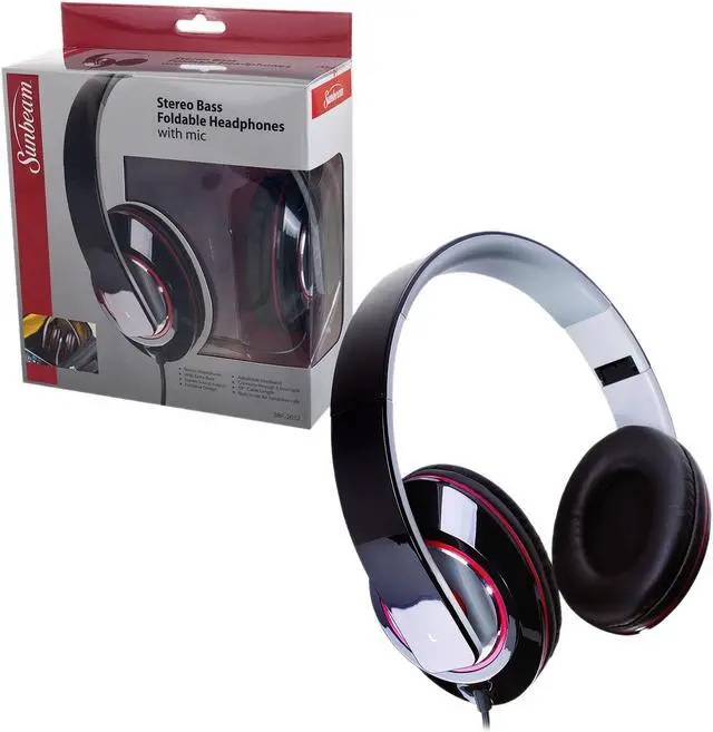 Sunbeam Black SBF-2012 Stereo Bass Foldable Headphones - Black - Newegg.com