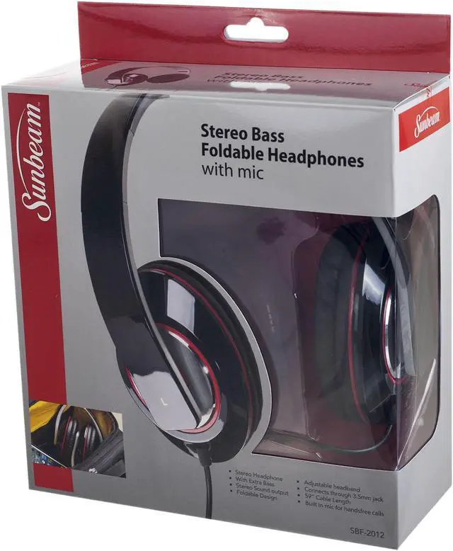 Sunbeam Black SBF-2012 Stereo Bass Foldable Headphones - Black - Newegg.com