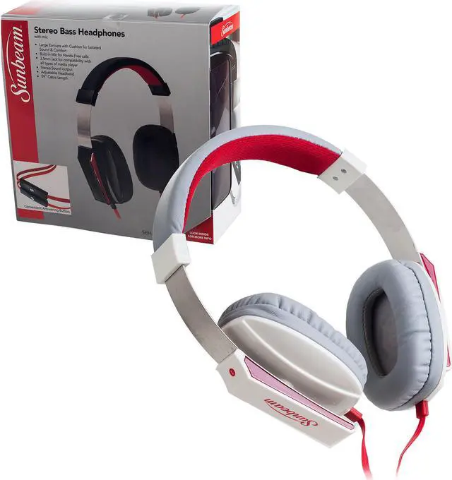 Sunbeam SBH-2013 Stereo Big Bass Headphones with Microphone - White ...