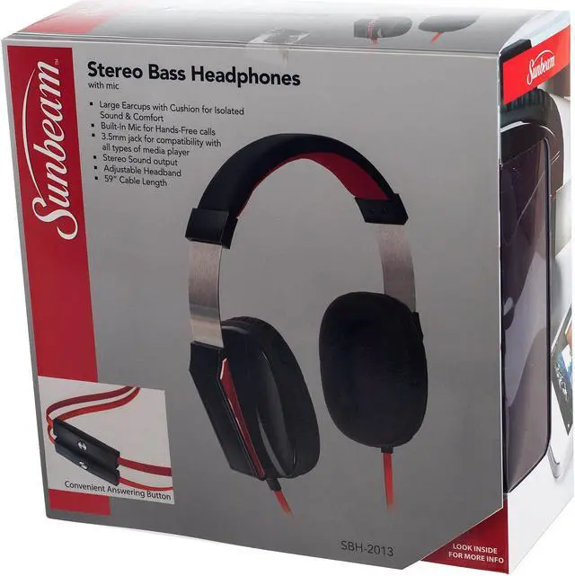 Sunbeam SBH-2013 Stereo Big Bass Headphones with Microphone - White ...