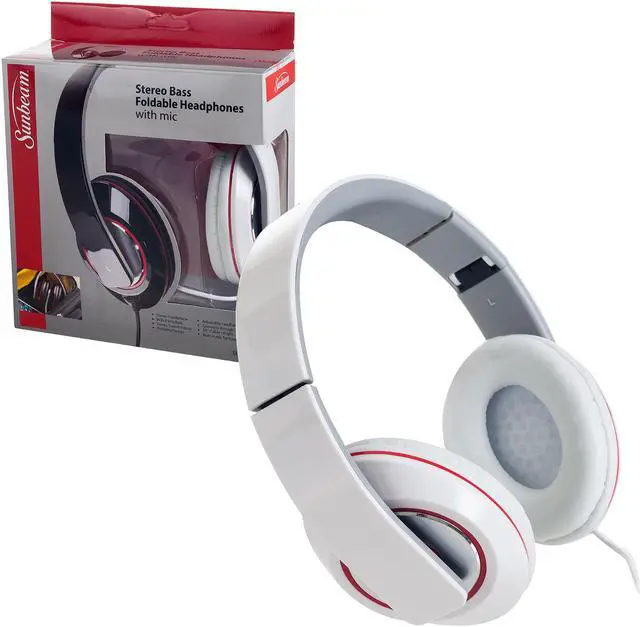 Sunbeam White SBF-2012 Stereo Bass Foldable Headphones - White - Newegg.com
