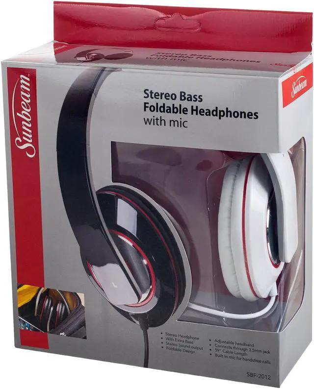 Sunbeam White SBF-2012 Stereo Bass Foldable Headphones - White - Newegg.com