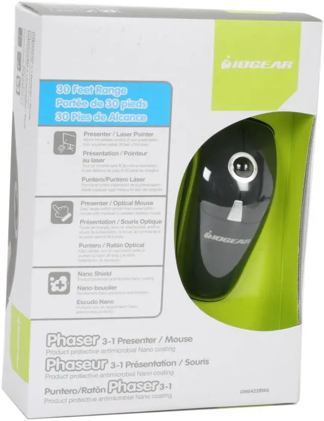 IOGEAR GME422RW6 Black RF Wireless Phaser 3-in-1 Presentation/ Mouse ...