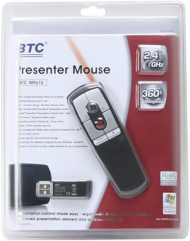 BTC BTC-961U Black 2.4GHz RF Cordless Presenter Mouse - Newegg.com
