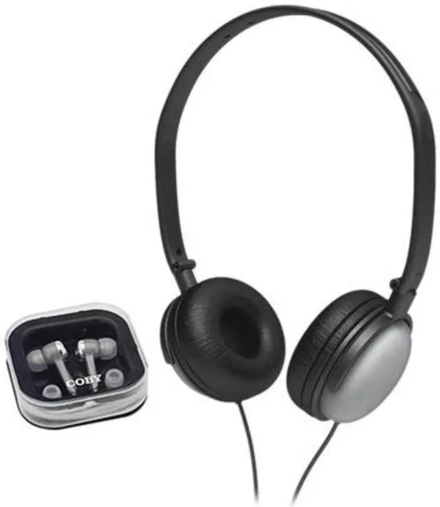 Coby CV140SVR 2-in-1 Combo DJ Style Stereo Headphone & Earphone (Silver ...
