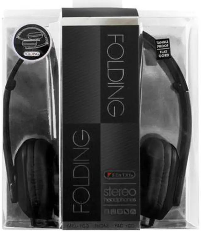 Sentry Black HPX-HO495 Folding Stereo Headphone - Newegg.com
