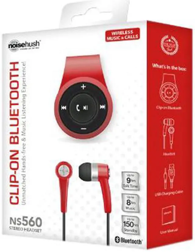 NoiseHush Red NS560-11979 Clip-On Bluetooth Stereo Headset - Newegg.com