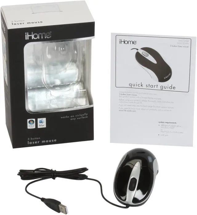 iHome IH-M120LB Black Wired Laser Mouse - Newegg.com