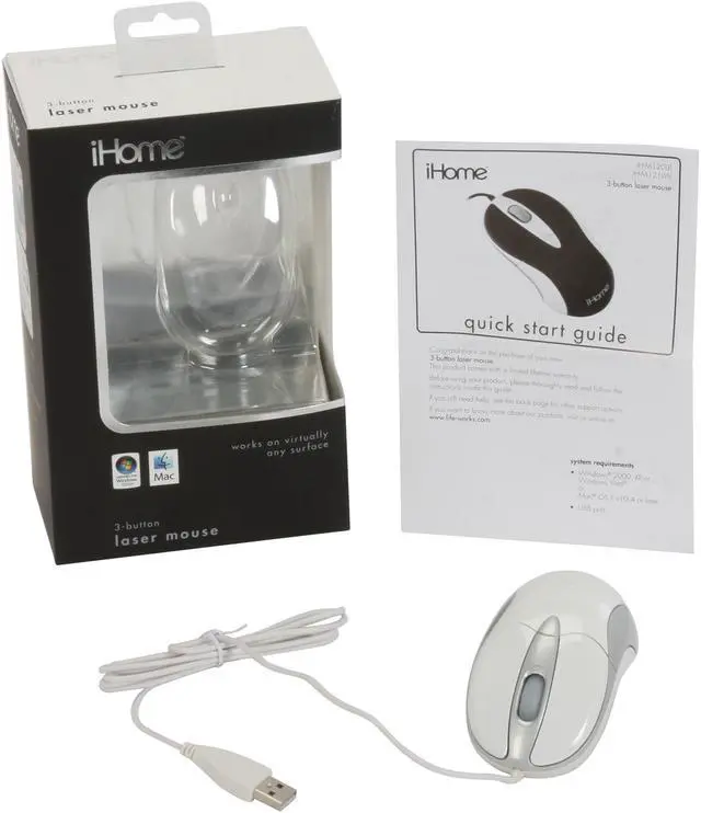 iHome IH-M121LW White Wired Laser Mouse - Newegg.com