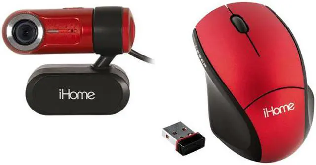 iHome IH-B910NR Red 2.4 GHz Wireless Laser Mouse / Webcam Bundle ...