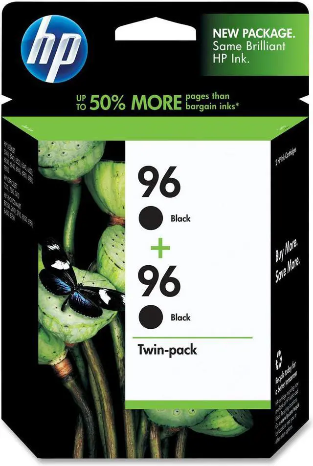 HP 96 Black Twin Pack Inkjet Print Cartridge with Vivera Ink (C9348FN ...