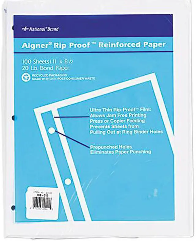 National Brand Rip Proof 20-lb, Reinforced Filler Paper, Unruled, 11 x ...