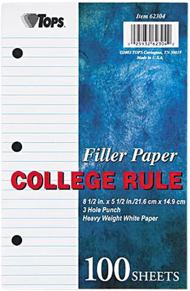 TOPS Filler Paper, 20-lbs., 8-1/2 x 5-1/2, College Rule, Bright White ...