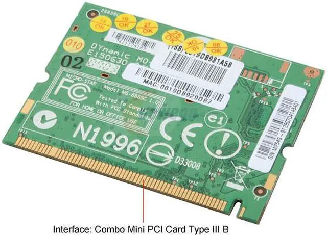 Open Box: MSI MP54GBT3 Combo Mini PCI Card Type III B for MSI Notebook ...